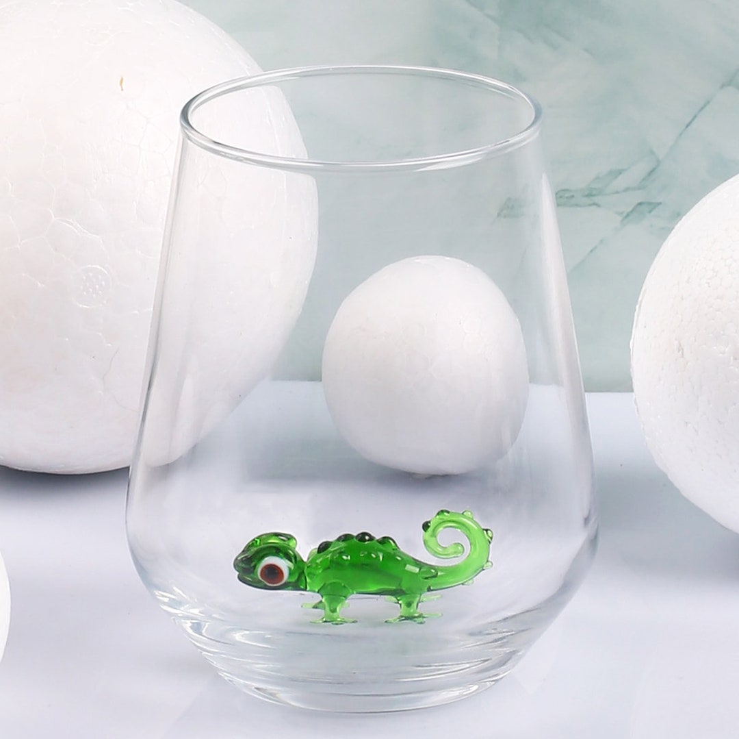 Cute Chameleon Drinking Glass, Funny Stemless Wine Glass, Animal Mug ...