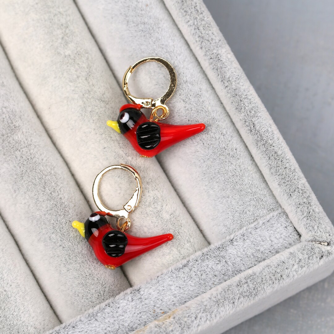 Glass Red Cardinal Earrings, Murano Bird Jewelry, Christmas Lampwork ...