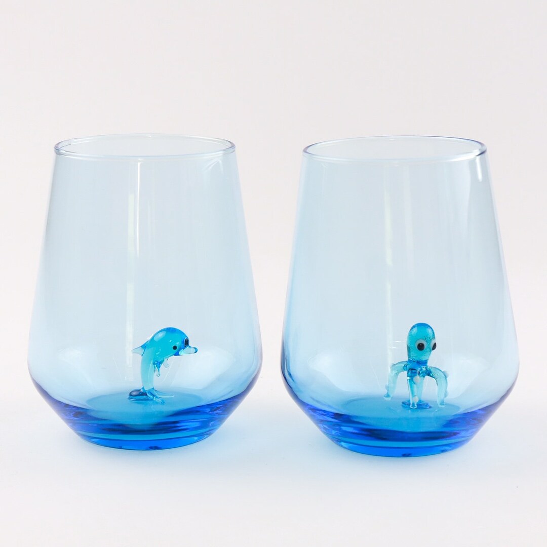 Sea Creatures Drink Glass, Handmade Glass Cup, Glassware, Table Decor ...