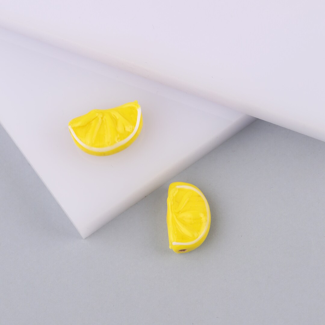 Murano Glass Lemon Slice Beads 10x18 Mm, Yellow Lemon Charms, Lampwork ...