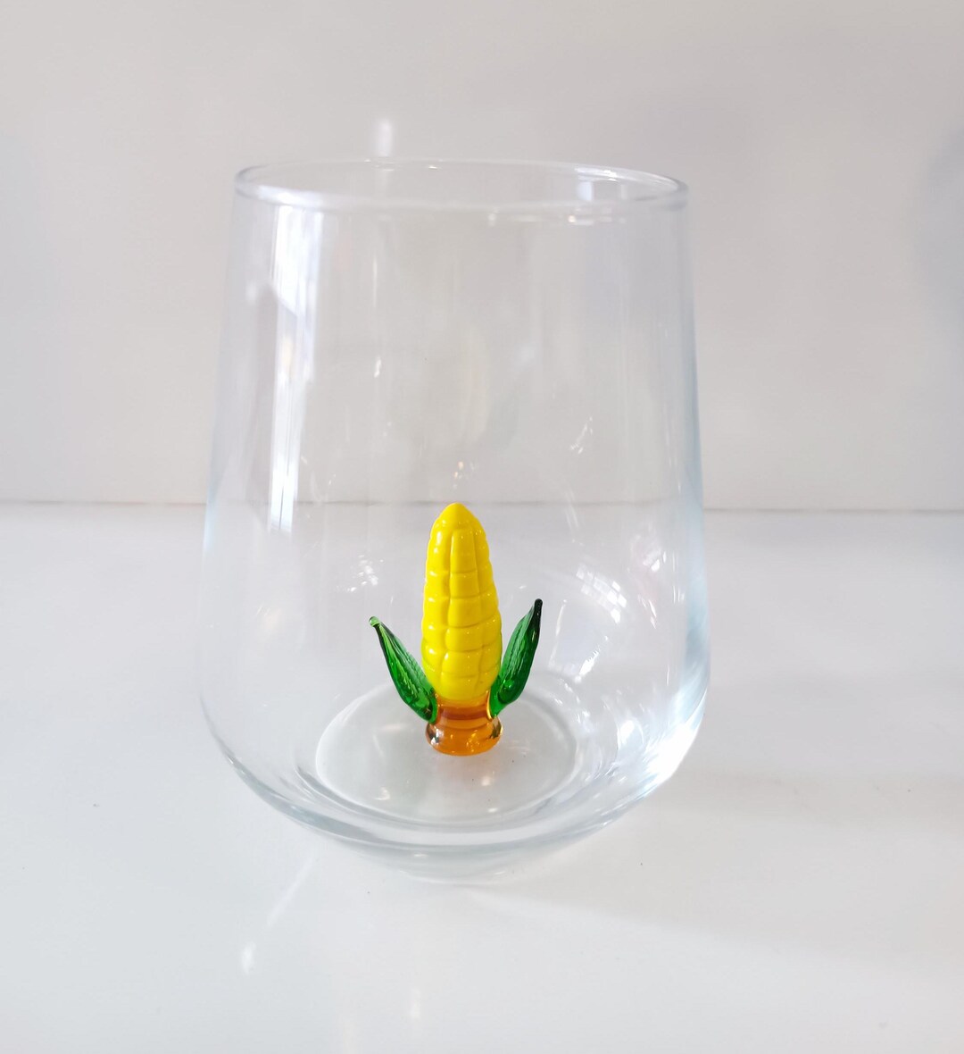Corn on the Cob Water Glass, Yellow Corn Glass Mug, Handmade Glassware ...