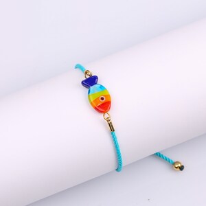 Rainbow Fish Charm Bracelet, Lampwork Glass Jewelry, Dainty, Beaded ...