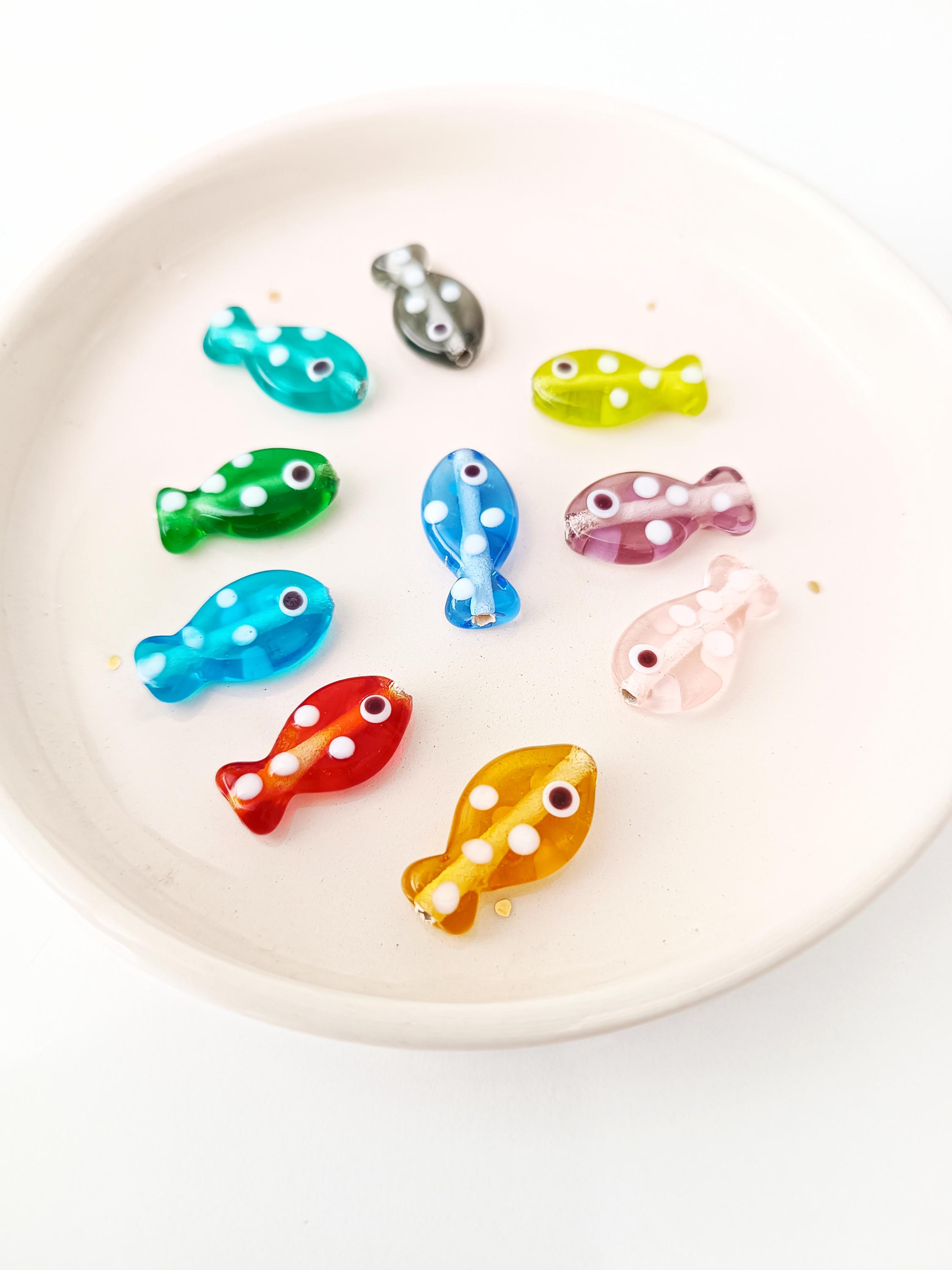 Murano Glass Spotted Fish Beads, Lampwork Transparent Fish Charm, Aqua ...