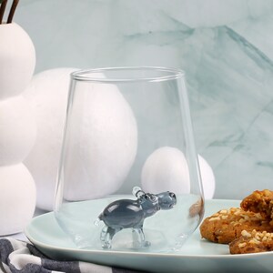 Drinking Glass With Hippo Figure, Funny Stemless Wine Glass, Water Cup ...
