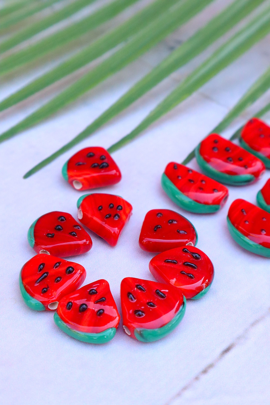 Murano Glass Watermelon Bead, Watermelon Charm, Lampwork Fruit Spacer ...