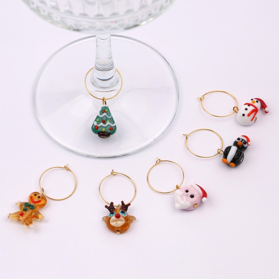 Holiday Wine Glass Charm, Wine Rings, Glass Markers, Xmas Tree Gift ...