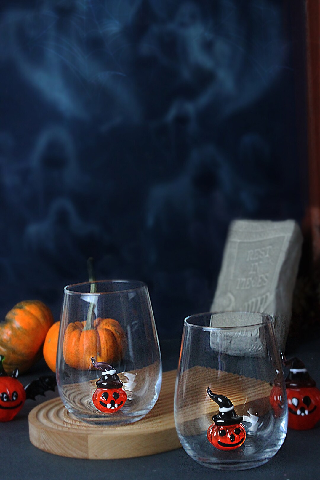 Halloween Pumpkin With Witch Hat Drink Glass Spooky Pumpkin - Etsy