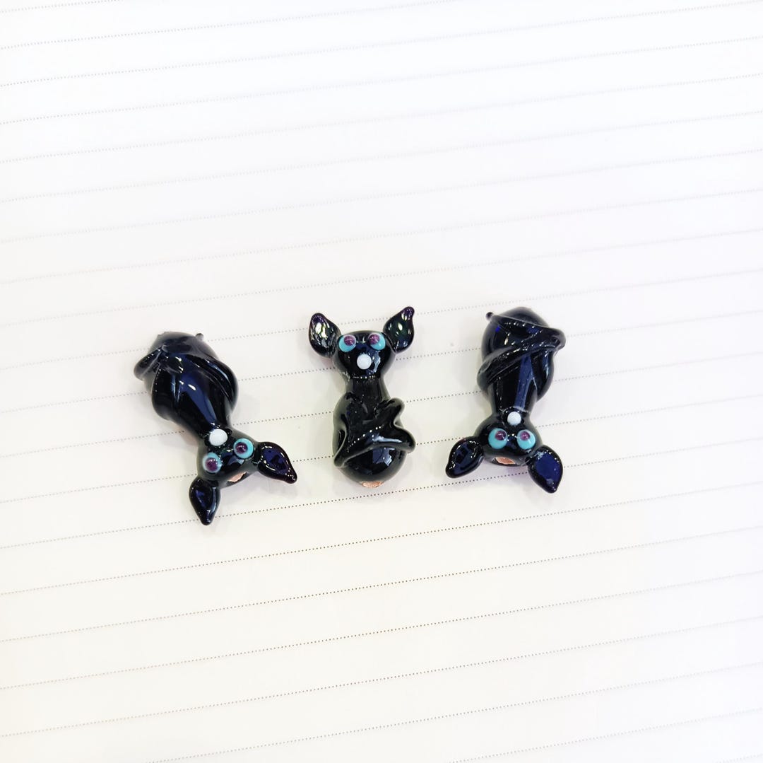 Murano Glass Black Bat Spacer Bead, Lampwork Fall Halloween Bead ...