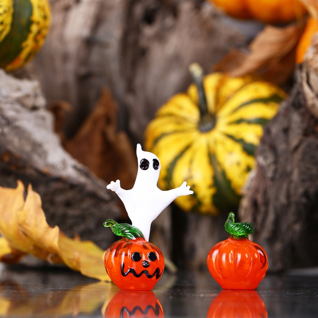 Murano Glass Halloween Pumpkin With Ghost, Spooky Pumpkin, Happy ...