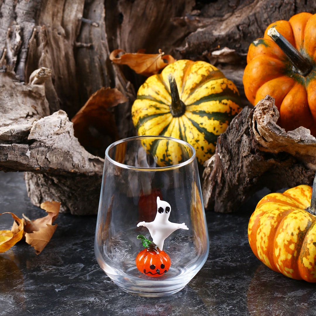 Halloween Pumpkin With Ghost Drink Glass, Spooky Pumpkin Glass Mug ...