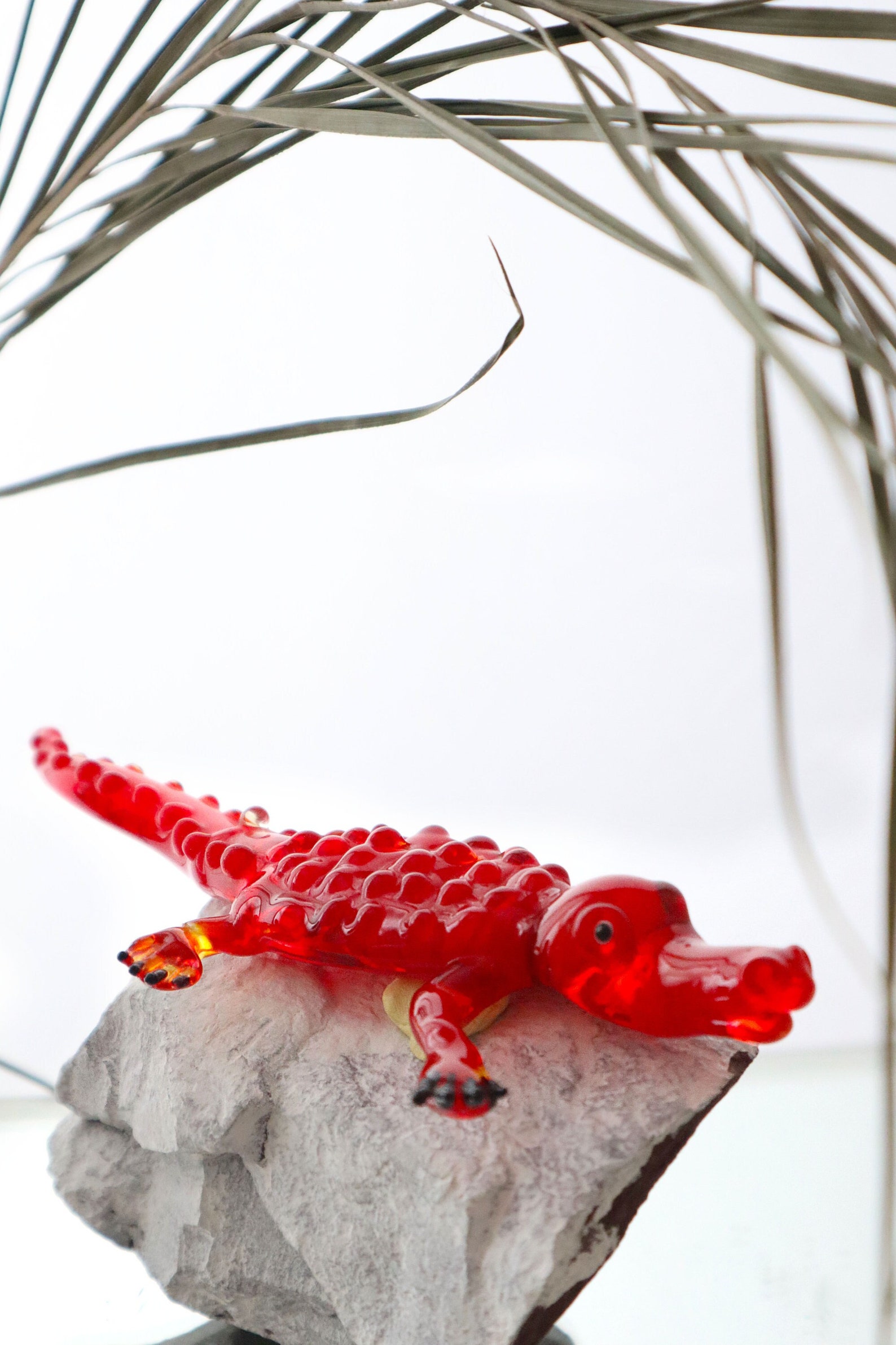 Art Glass Alligator Sculpture, Blown Glass Green Crocodile, Murano ...