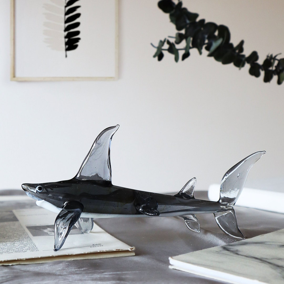 Glass Shark Figurine, Art Glass Fish, Blown Glass Shark, Shark ...