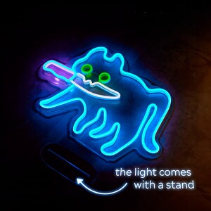 Sneaky Cat Neon Sign, Fun LED Lights on a Stand, Gift for Partner or ...