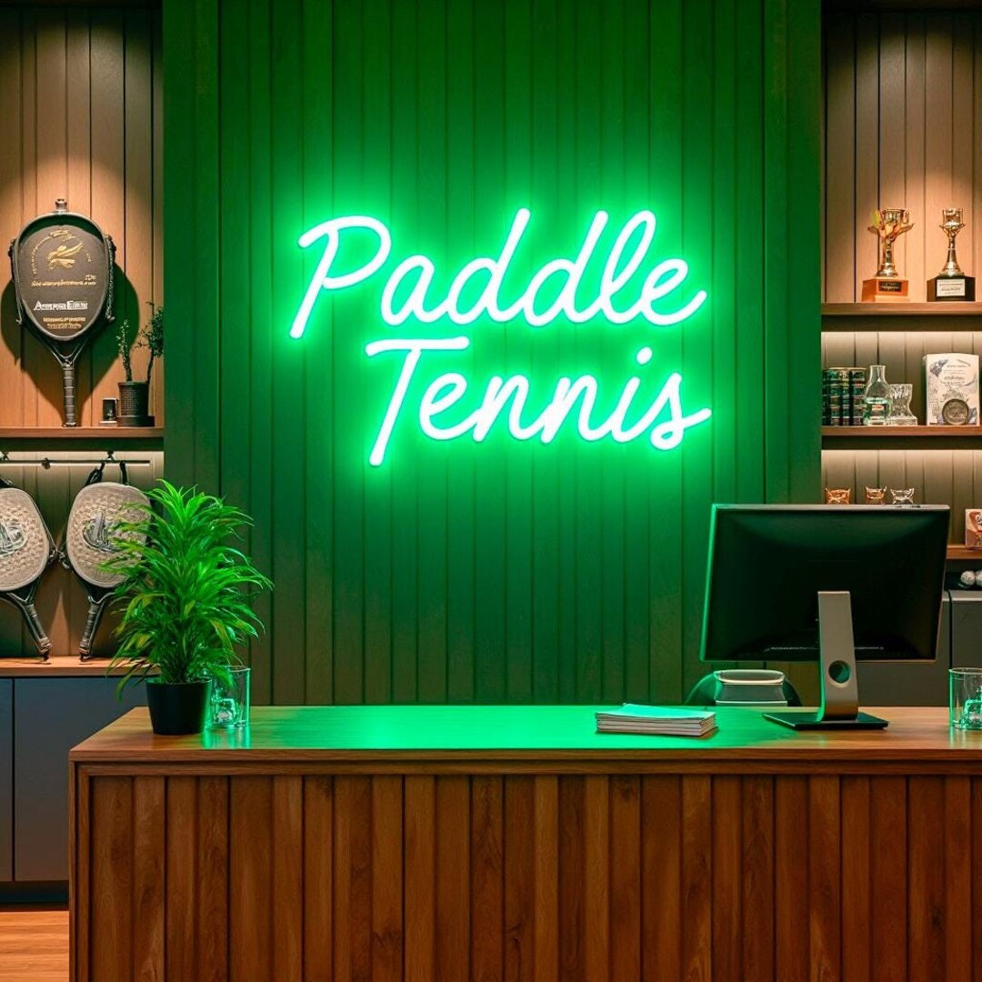 Paddle Tennis LED Neon Sign, Striking Green Glow Wall Art Decor Lamp ...