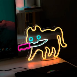 Sneaky Cat Neon Sign, Fun LED Lights on a Stand, Gift for Partner or ...