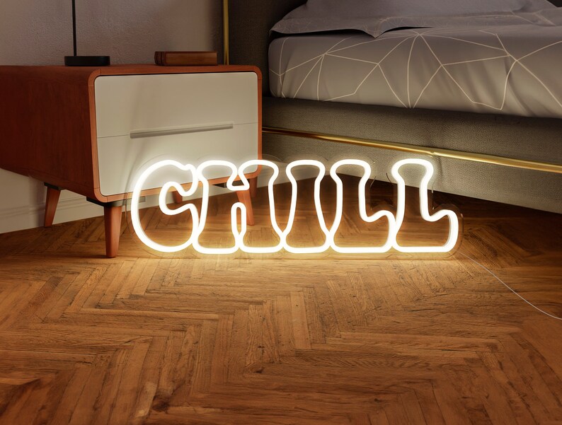 Chill Neon Sign, Positive Vibes Happiness Quote, Aesthetic Light up ...