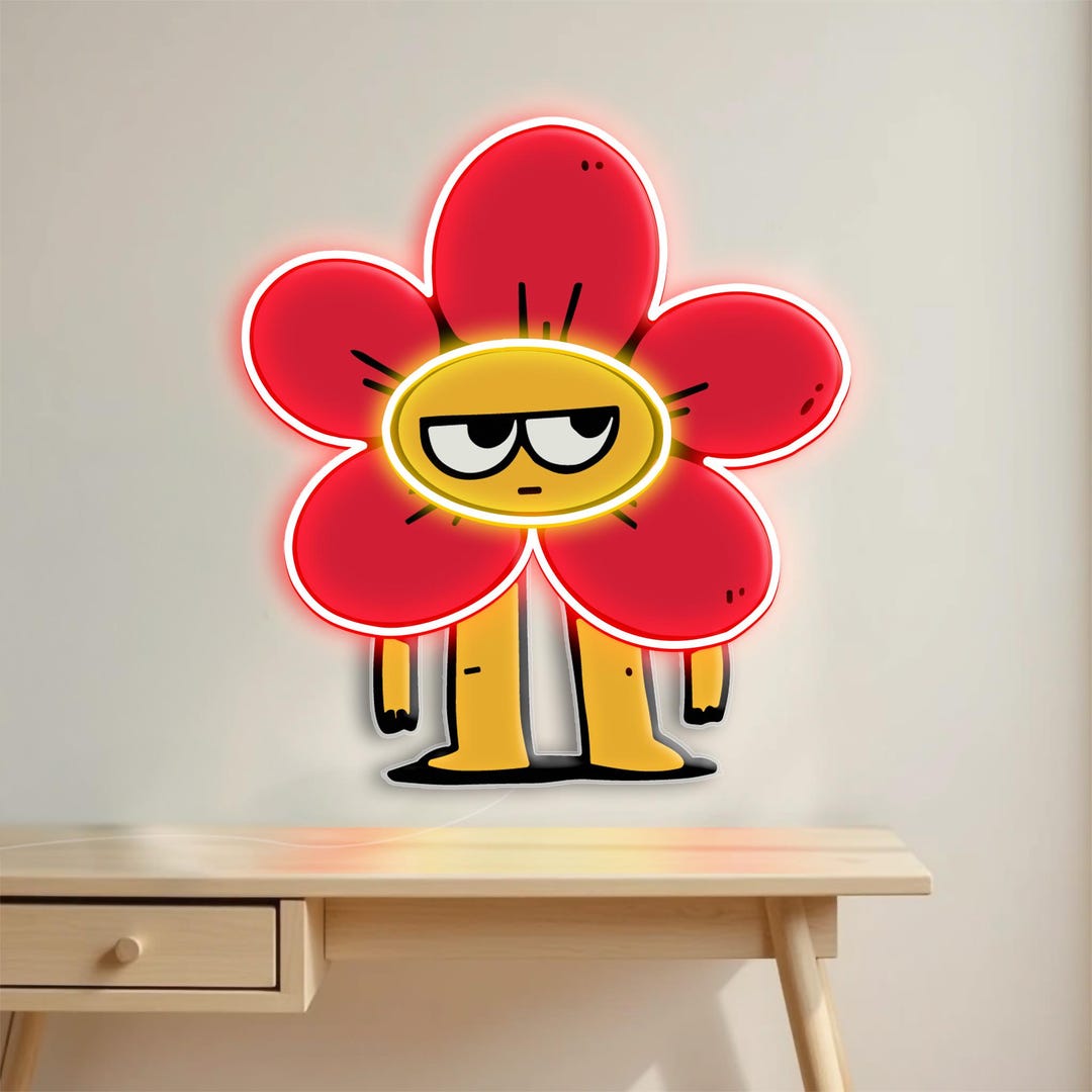 Grumpy Flower LED Neon Light Quirky Cartoon Design With Bold Colors and ...