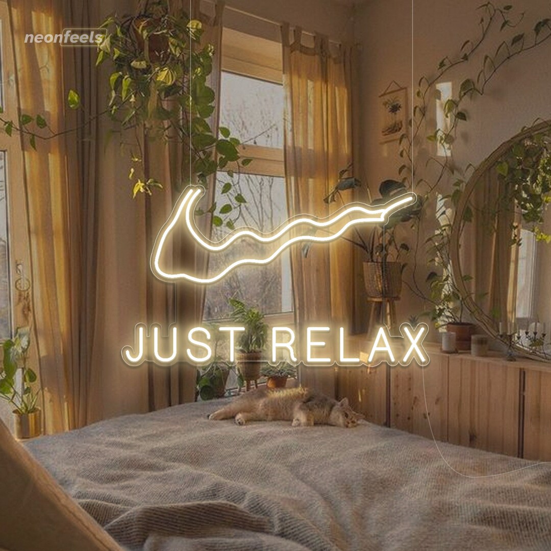 Neon Sign - Just Relax - Illuminated Nike Swoosh Text in LED Neon, Made ...