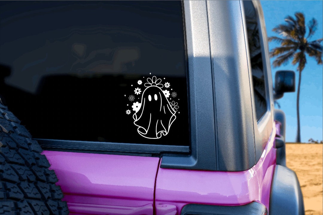 Retro Daisy Flower Ghost | Little Boo on Board Sticker | Ghost Car ...