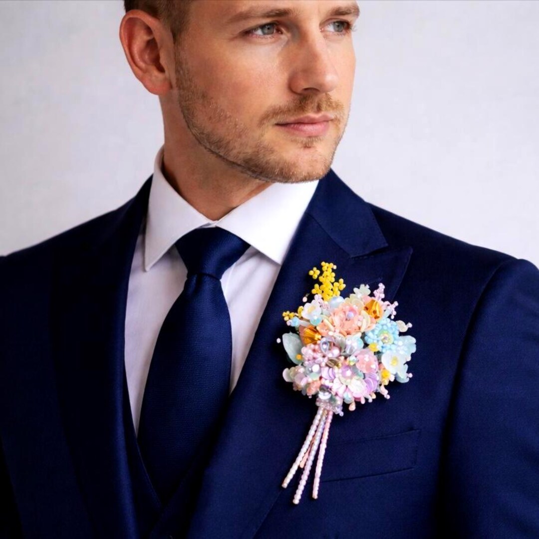 Pastel Wildflower Wedding Boutonniere Groom Floral Lapel Pin Groomsmen ...