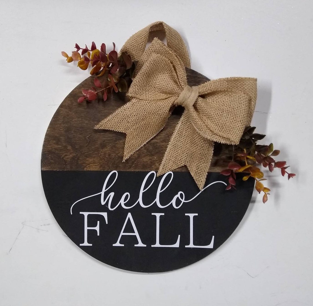 Hello Fall Door Hanger Round Wood Door Hanger Front Door - Etsy