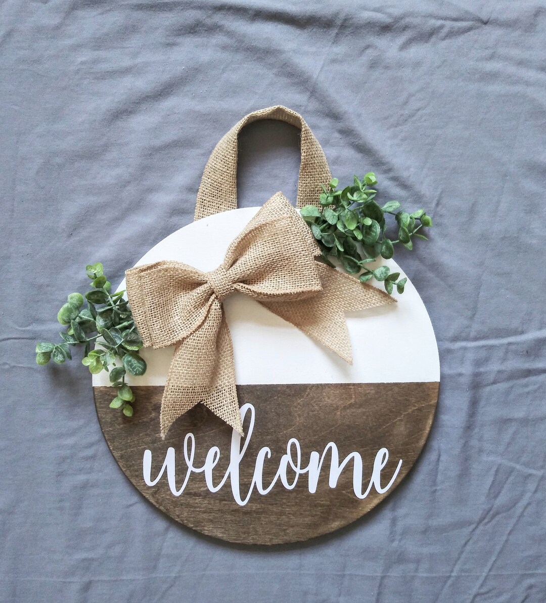 Welcome Round Wood Door Hanger Front Door Welcome Sign Farmhouse Door ...