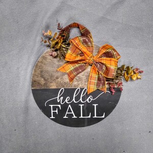 Hello Fall Door Hanger Round Wood Door Hanger Front Door - Etsy