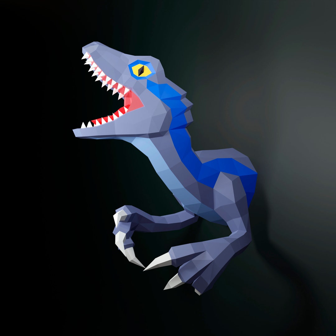 Papercraft Velociraptor Blue, Dinosaur, DIY, PDF Template, Jurassic ...