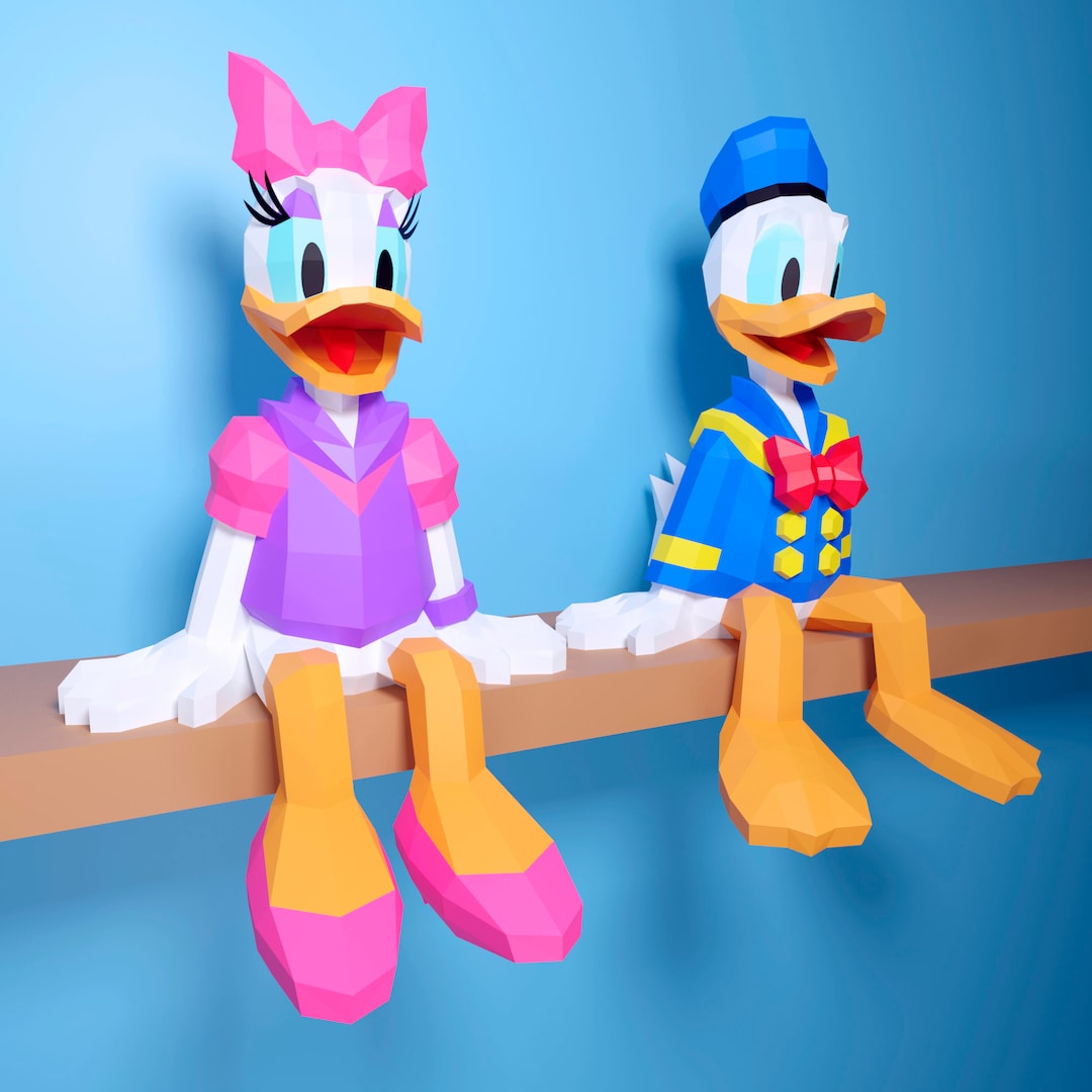Papercraft Daysi And Donald DIY PDF DXF Low Poly Origami Pepakura papercraft-daysi-and-donald-diy-pdf-dxf-low-poly-origami-pepakura