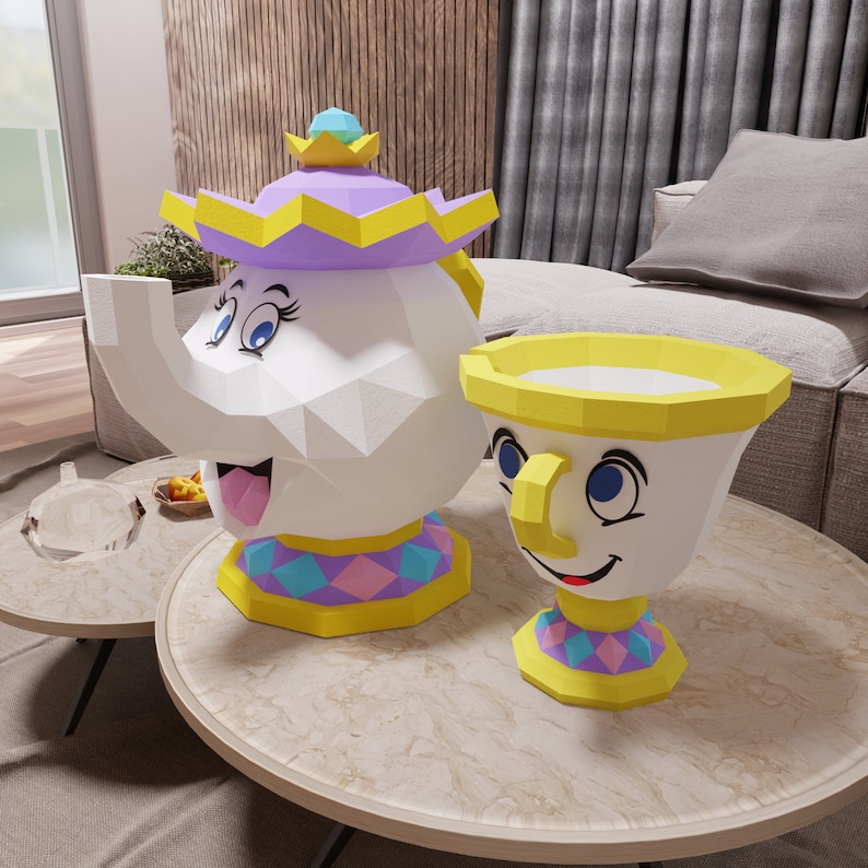 Papercraft chip and mrs Potts, templates in digital format Pdf, Dxf and ...