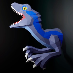 Papercraft Velociraptor Blue, Dinosaur, DIY, PDF Template, Jurassic ...