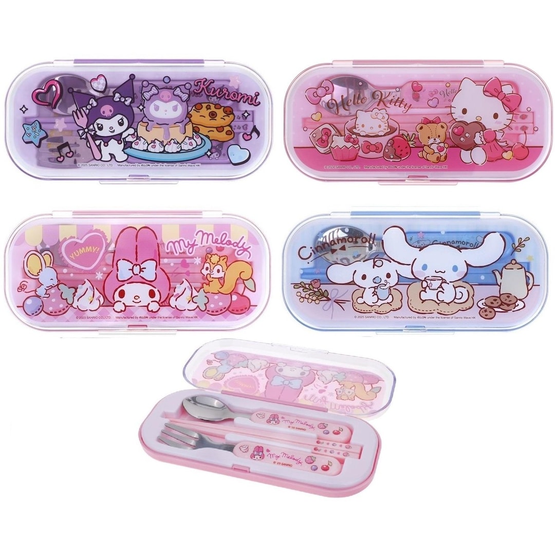 Kawaii Flatware Set Stainless Steel Spoon Fork Plastic Chopsticks ...