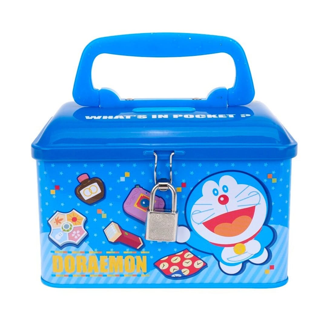 Doraemon Robot Cat Cash Coin Bank Small Items Storage Box With Lock ...