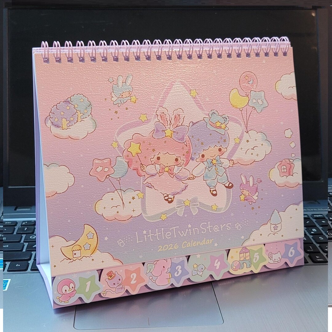2026~2027 Kawaii Twin Stars Desk Calendar Stand up Schedule College ...
