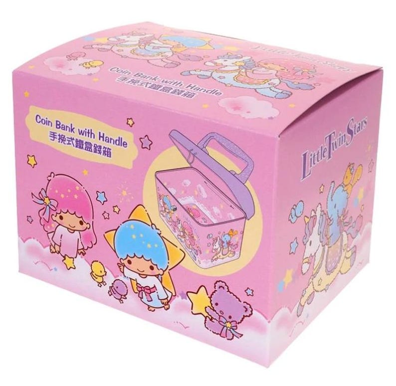 Kawaii Twin Stars Coin Bank Small Items Storage Box Tin With Lock ...