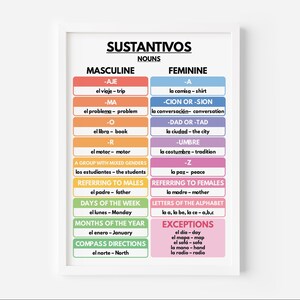 Spanish Language, NOUNS POSTER, Grammar Chart, Spanish Classroom Poster ...