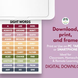 99 SIGHT WORDS POSTER, Reading Learning, Learn English, Classroom Wall ...
