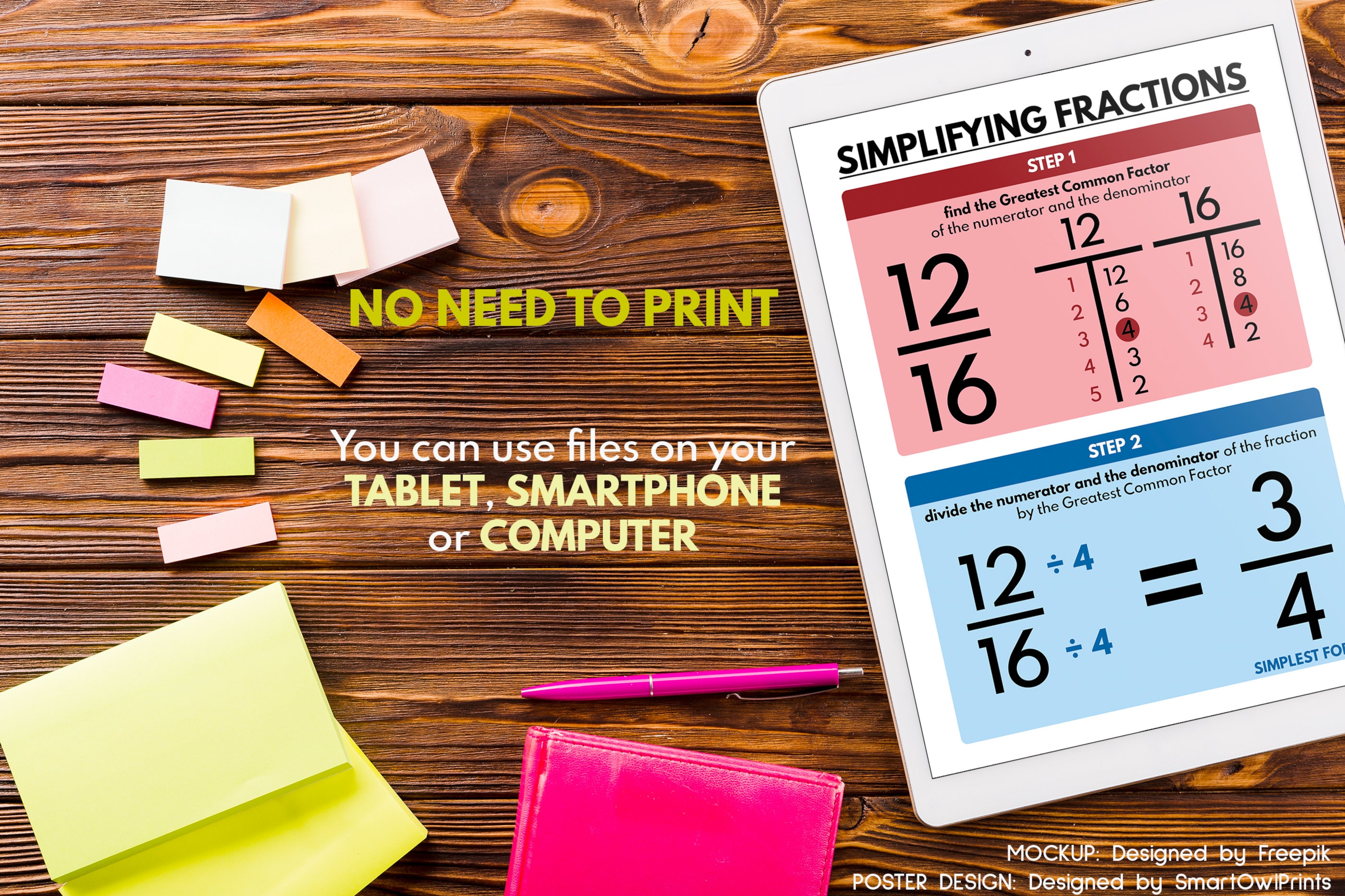 REDUCING FRACTIONS POSTER Simplifying Fractions Educational - Etsy UK