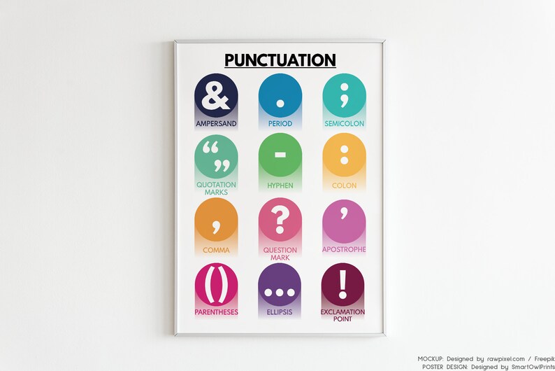 PUNCTUATION SYMBOLS POSTER, Grammar Chart for Homeschool,educational ...