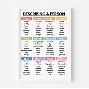 DESCRIBING A PERSON, How to Describe People, Vocabulary Chart, Writing ...