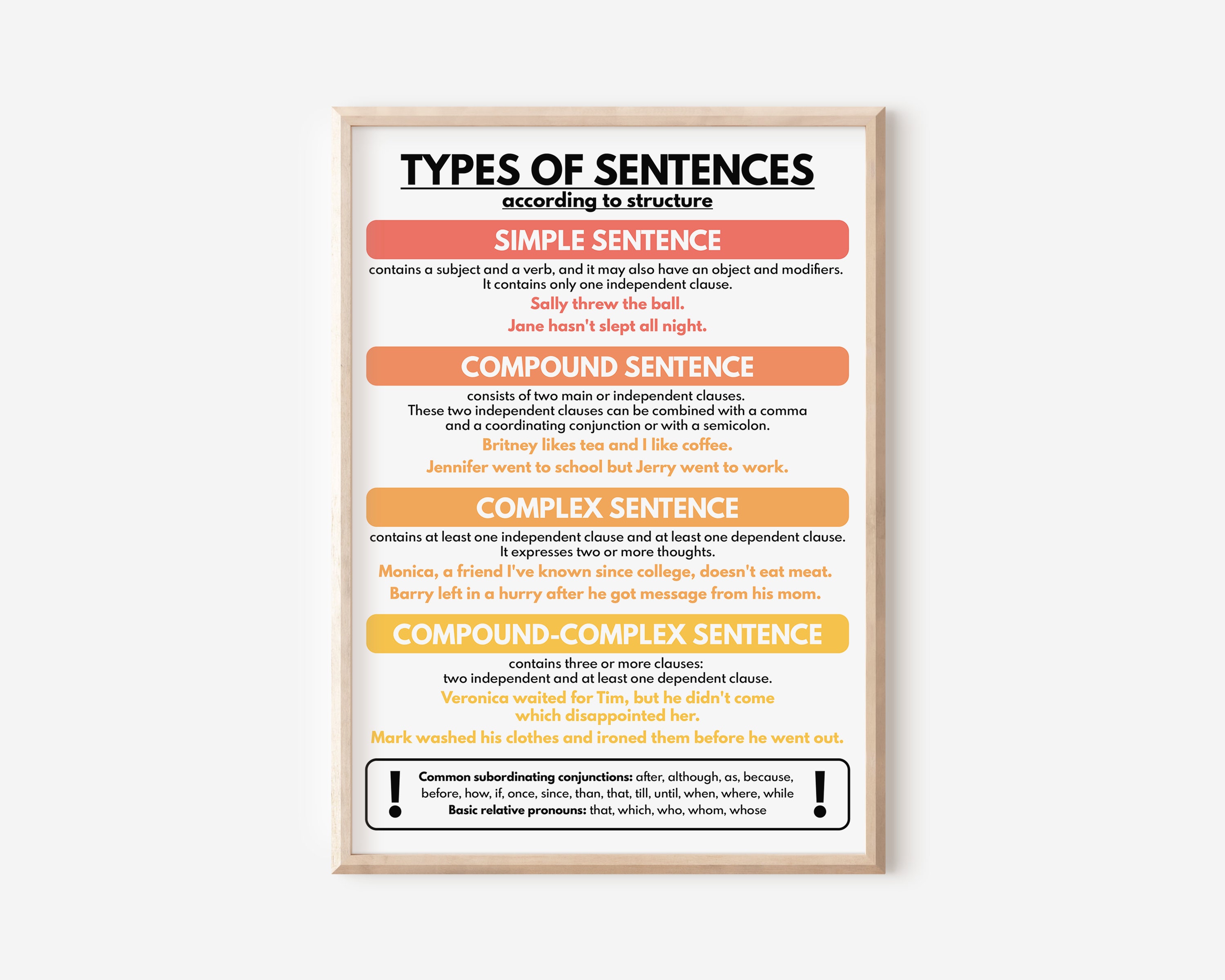 TIPOS DE ORACIONES según estructura y significado, conjunto de 2 ...