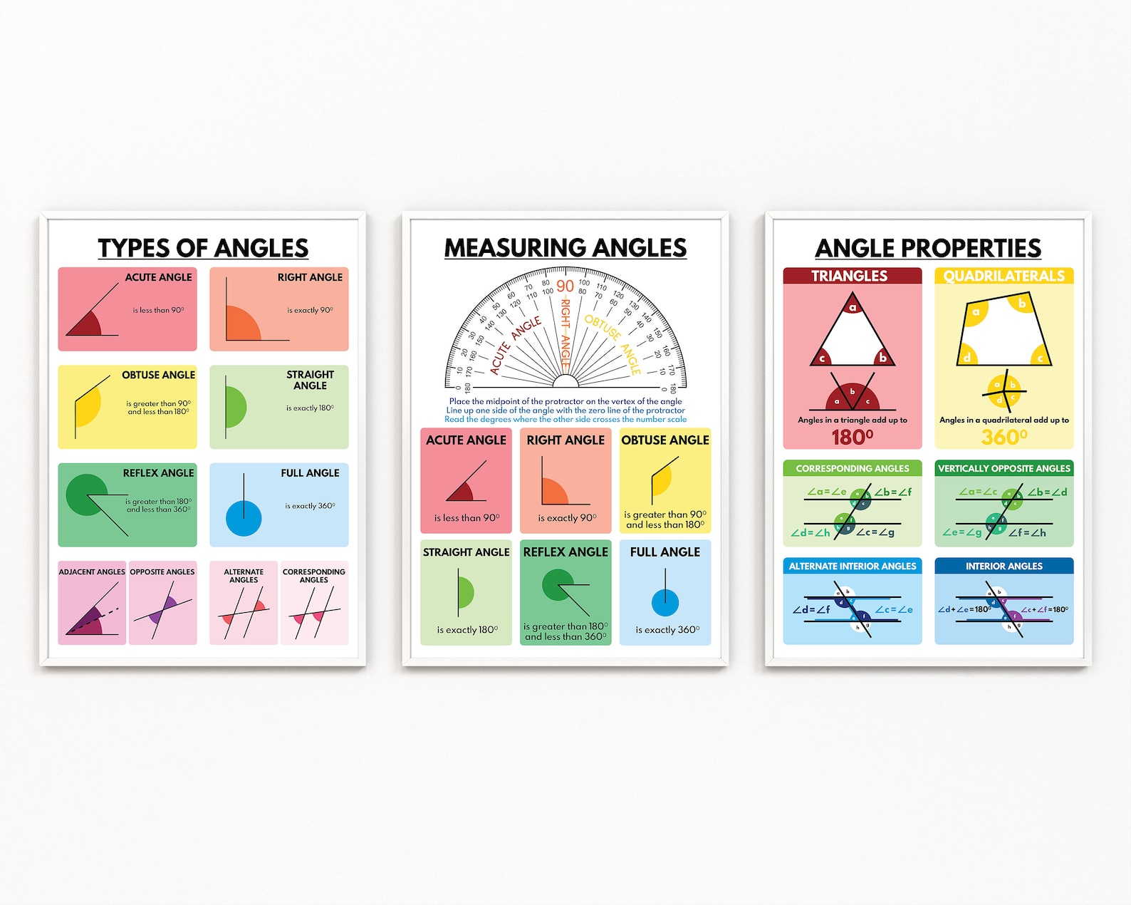 ANGLES POSTERS SET, Types of Angles, Measuring Angles, Properties ...