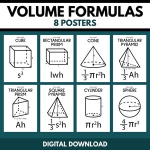 VOLUME FORMULAS Set of 8 Posters, 3D Geometry, 3D Shapes, Educational ...
