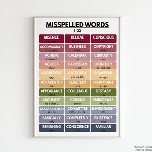 99 MOST MISSPELLED WORDS Poster Set of 3 Posters, English English ...