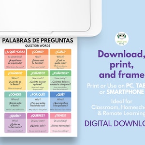Spanish Language, QUESTION WORDS POSTER, Grammar Chart, Spanish ...