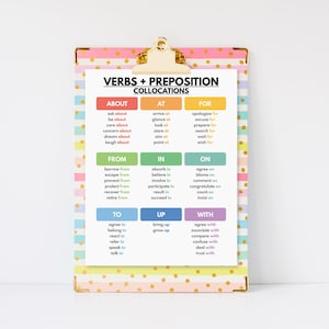 VERBS + PREPOSITION COLLOCATIONS, Grammar Chart for Homeschool, Learn ...