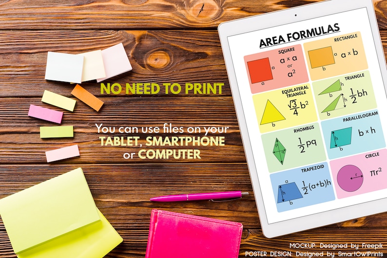 AREA & VOLUME FORMULAS - Set of 2 Posters, Geometry Educational Poster ...