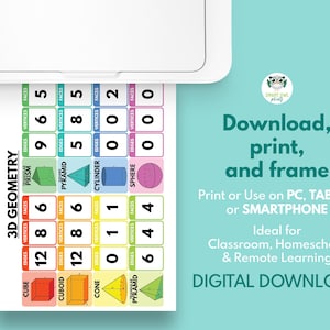 3D GEOMETRY CHART, 3D Shapes, Educational Poster, Rainbow Colors ...