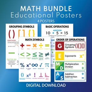 MATH BUNDLE - Set of 4 Posters, Math Symbols + GEMDAS + Basic ...