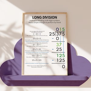 LONG DIVISION Poster, Print, Educational Poster for Kids, Math, Rainbow ...